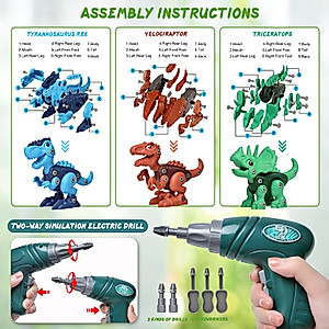 Take Apart Dinosaur Toys for 6 7 8 9 10 Year Old Kids, Kids Toys Stem Learning Educational Building Kids Toys with Electric Drill, Dinosaur Toy Birthday Easter Gifts Boys Girls