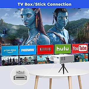 Mini Projector, Portable Projector for iPhone, Full HD 1080P Supported Movie Projector, Portable Video Projector Compatible with TV Stick, Phone, HDMI, USB, TF