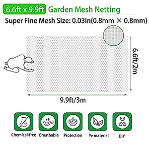 Ultra Fine Garden Mesh Netting, 6.6 x 9.9FT Bird Screen Barrier Netting, Thicken Plant Covers Protect Plant Fruits Flower Vegetable Health Growing