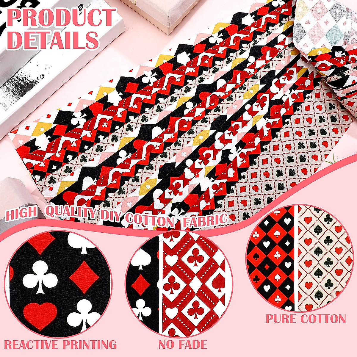 40 Pcs Floral Cotton Fabric Patchwork Roll Cotton Quilting Fabric Roll up Cotton Fabric Quilting Strips 2.55 Inch Precut Patchwork Roll for Craft Sewing DIY Crafts (Poker Heart)