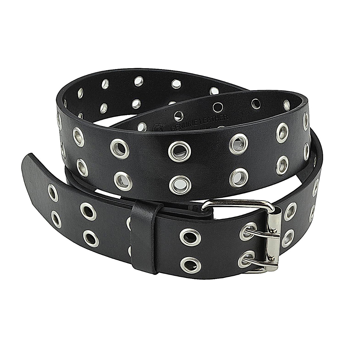 Belle Donne - Women's Double Grommet Leather Jeans Belt, Black , Size L(37"-39")