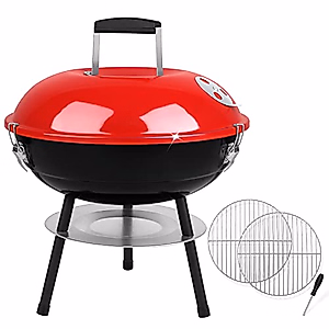 14in Charcoal Grill with 2 Grilling Racks, Joyfair Portable BBQ Grill for Outdoor Camping/Backyard Barbecue Party, Enamel Coated Fire Box & Dual Ventilation System, Lightweight & Easy Carrying, Red
