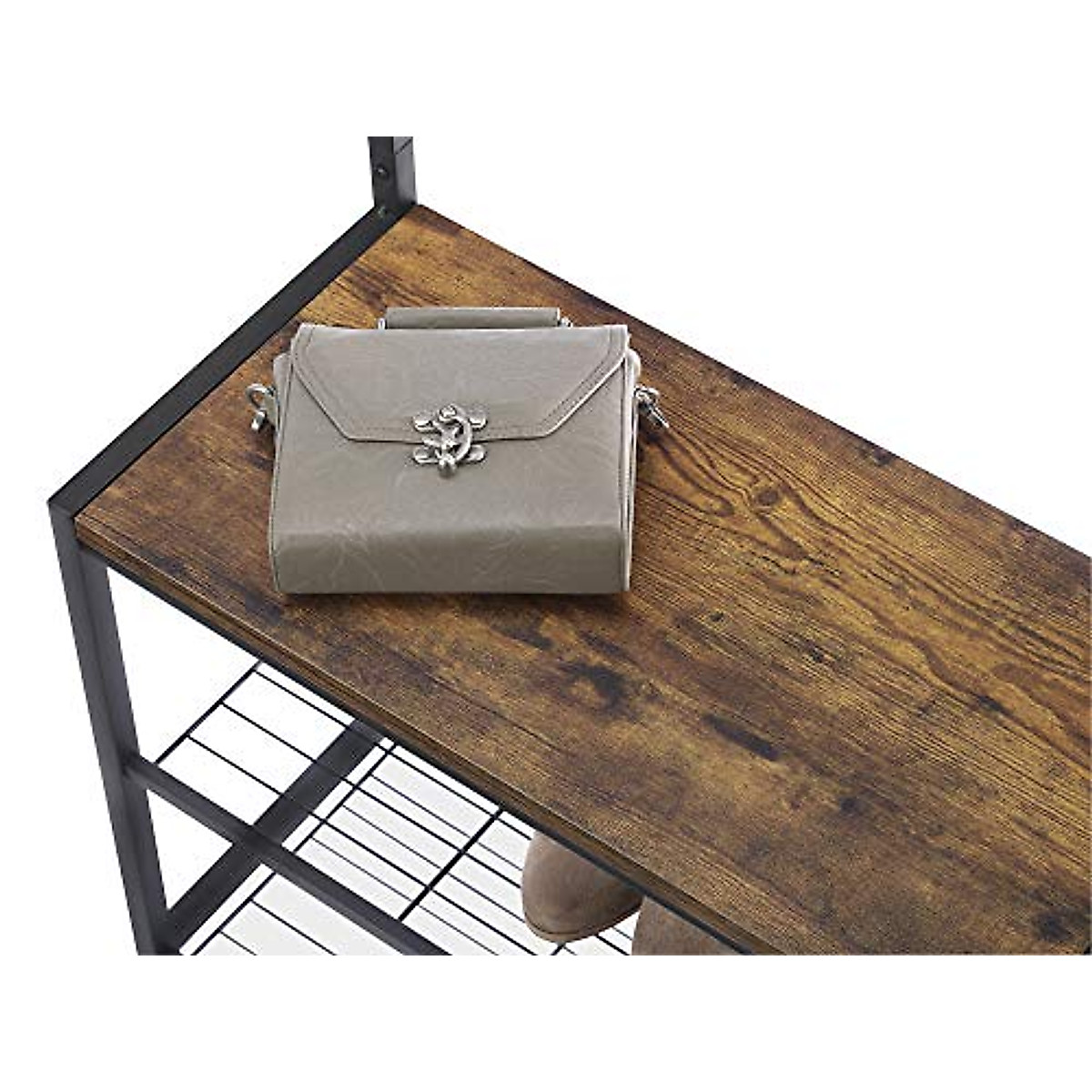 Whitmor Modern Industrial Entryway Coat Rack Hall Tree w/Shoe Storage, Rustic Brown