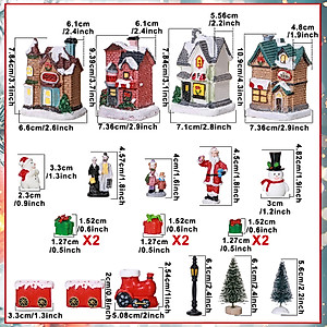 Yerliker Christmas Village Set LED Lights Houses with Figurines Battery Operated TZ0346