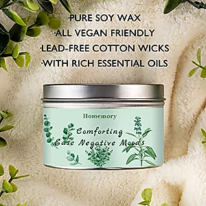 Homemory Eucalyptus & Sage Scented Candles, Candles for Home Scented, Stress Relief Candles for Cleansing Negative Energy, Natural Soy Candles, Aromatherapy Candles Eucalyptus, Soy Tin Candle 6oz 