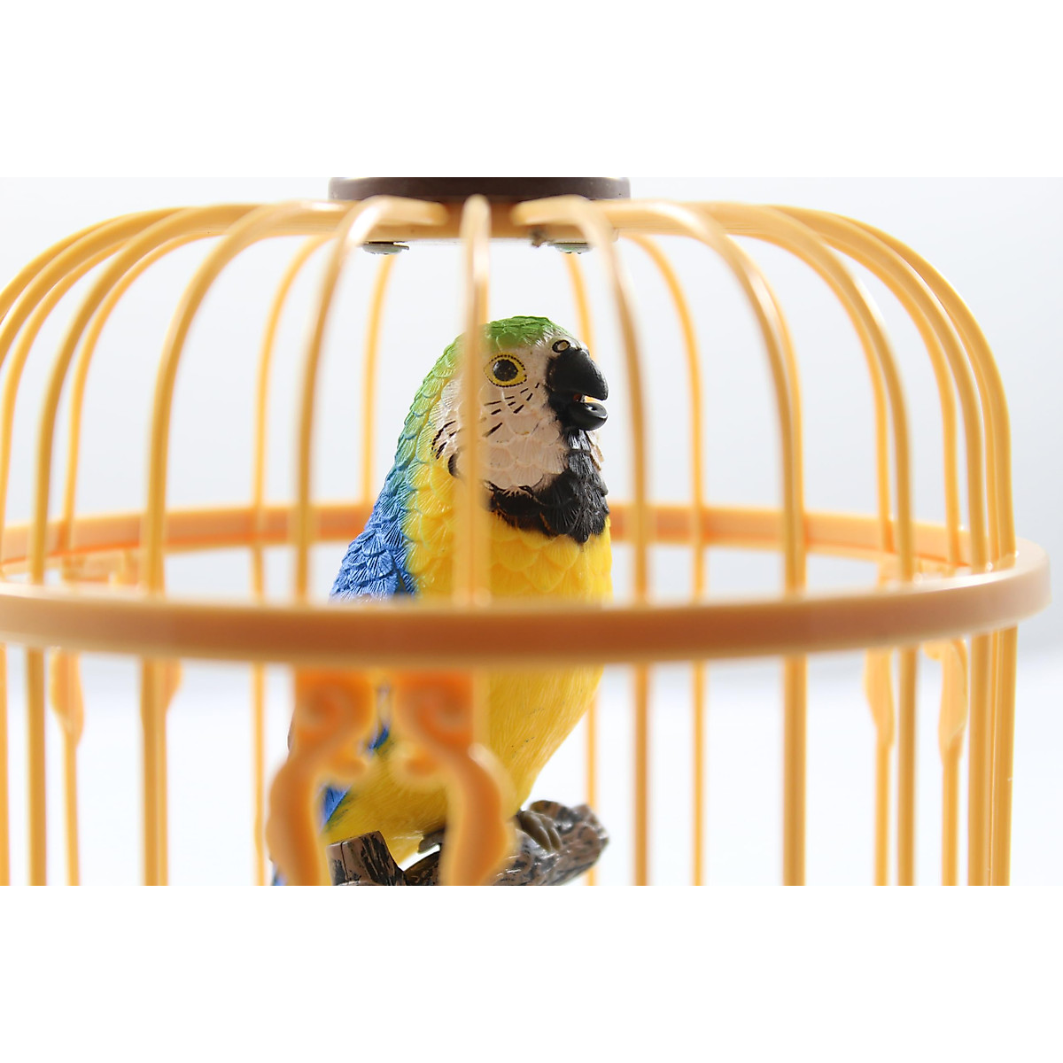Haktoys Sound-Activated Singing Bird in Cage - Realistic Chirping and Motion, Battery-Operated Desk & Room Accessory with Melodic Sounds
