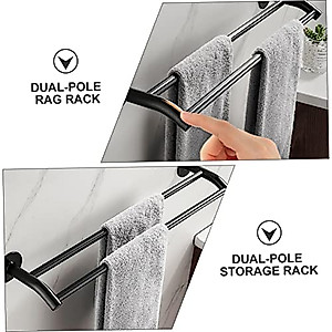 PHENOFICE 1pc Double Bar Towel Rack Towel Rack Bath Towel Hanger Household Towel Rack Punch Storage Holder Towel Drying Rack Towel Stand Towel Rail Black Aluminum Alloy