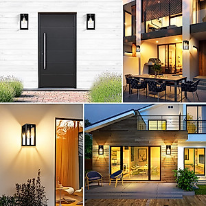 Solar Wall Light Outdoor, Motion Sensor Porch Light Fixture, Wireless Dusk to Dawn Exterior Wall Lantern with 3 Modes and LED Bulb, Waterproof Black Outside Wall Sconce for Front Door Patio Doorway