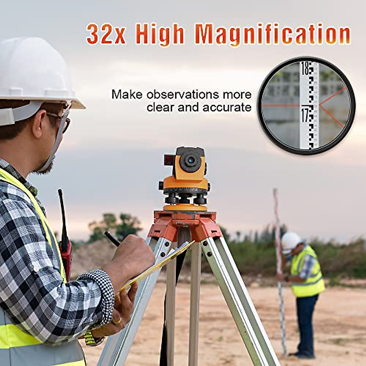 Aihand 32x Automatic Optical Level with Self-Leveling Magnetic Dampened Compensator, Height/Distance/Angle Measurement Level Tool for Builders, IP54 Waterproof Metal Level
