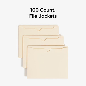 Smead File Jacket, Reinforced Straight-Cut Tab, Flat-No Expansion, Letter Size, Manila, 100 per Box (75500)