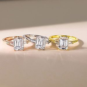 EAMTI 3CT 925 Sterling Silver Engagement Rings 3-Stone Emerald Cut Cubic Zirconia CZ Wedding Promise Rings for Her Wedding Bands for Women Size 6