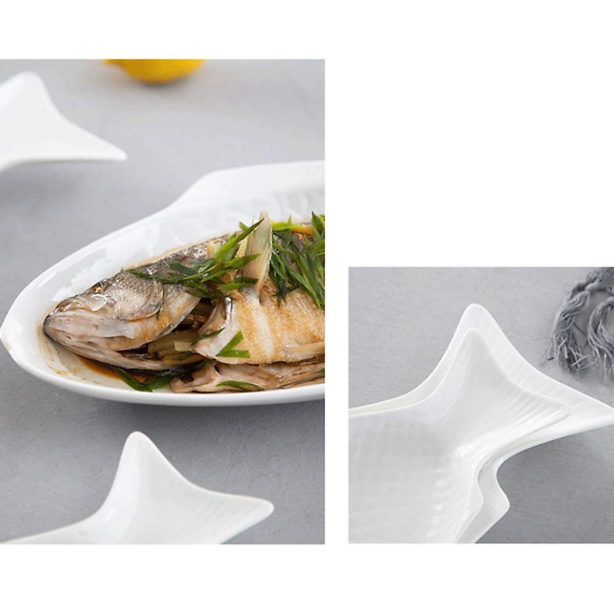 DOITOOL 1Pc Fish Shaped Plate Fish Platter Ceramic Unique Decorative Serving Snack Storage Platter for Party Wedding Restaurants Home (11 Inches, White)