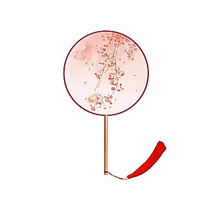 Twomech Folding Fan 2Pieces Hand Fan Folded Ancient Chinese Style Hanfu Cheongsam Costume Embroidery Small Round Fan for Wedding Party Decoration (Color : 2pieces-d, Size : Fan Diameter 21CM)