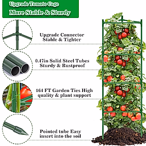 WYRJXYB Tomato Cages for Garden - Heavy Duty Steel Tomatoes Cage 3 Packs Tall Up to 68in & 164Ft Twist Tie -Tomato Plant Stakes Support Cages Trellis for Garden Pots Vegetable Climbing Plants Outdoor