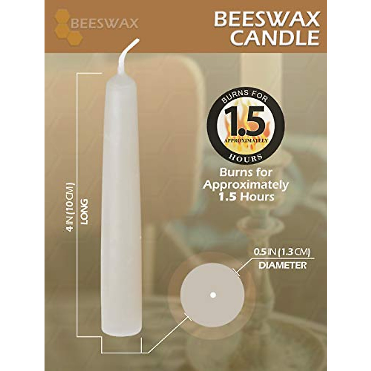 Hyoola Beeswax Candles 12 Pack - All Natural 100% Beeswax Tree Candles - 1/2 Inch Candles - Handmade in The USA - White