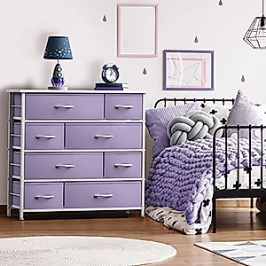 Sorbus Dresser with 8 Drawers - Furniture Storage Chest for Kid’s, Teens, Bedroom, Nursery, Playroom, Clothes, Toys - Steel Frame, Wood Top, Fabric Bins (Purple)