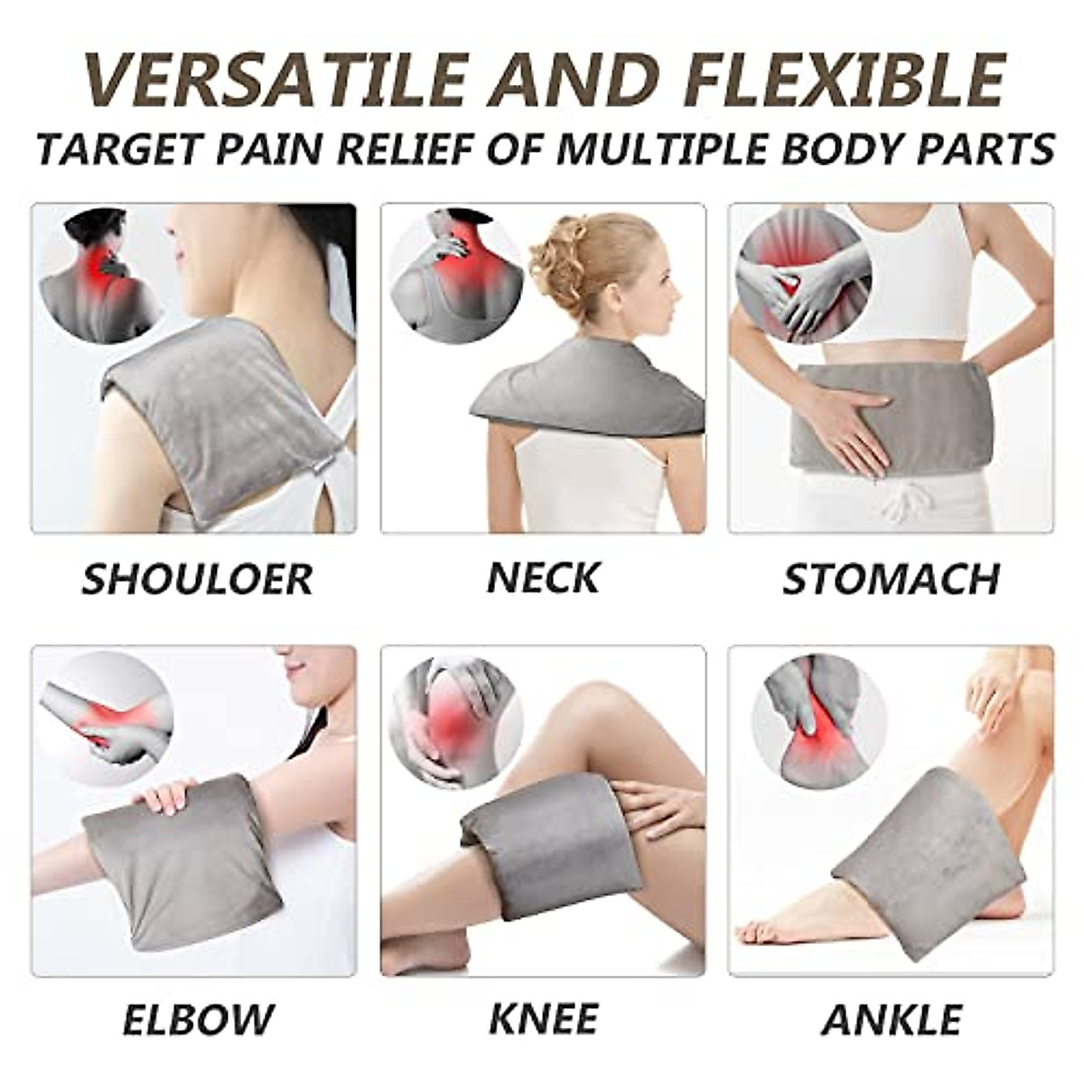 RelaxCoo Microwave Heating pad with Washable Cover 8 * 18" Microwavable Heat Pad for Neck Shoulder, Cramps, Back Pain Relief, Warm Compress Bean Bag Moist Heat Pack for Muscles, Joints, 2 Pack