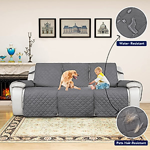PureFit Water Resistant Reversible Sofa Covers for Reclining Sofa - Non Slip Split Recliner Couch Cover for 3 Cushion Couch, Washable Furniture Protector for Kid, Dog (3 Seat, Gray/Light Gray)