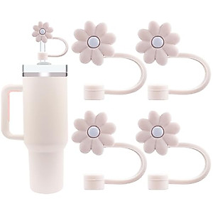 4 PCS Silicone Straw Covers Cap Compatible with Stanley 30&40 Oz Cup, 10mm Cute Flower Straw Toppers for Tumblers, Dust-Proof Drinking Straw Caps for Reusable Straws Tips Lids