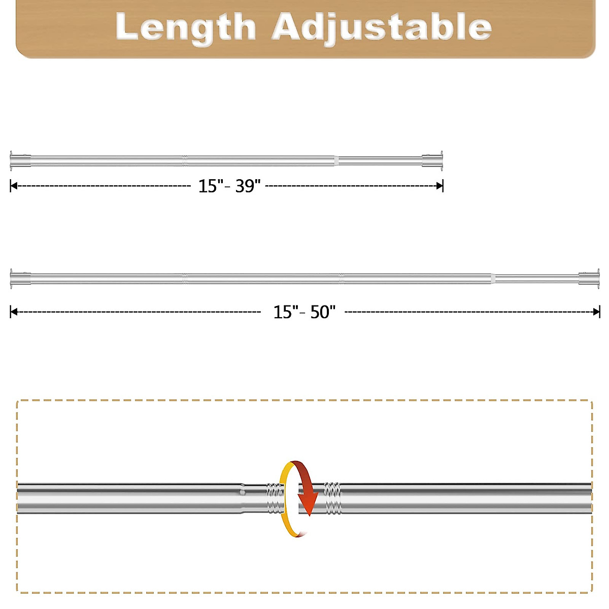 CALCHELE Closet Rod for Hanging Clothes Heavy Duty Clothes Rod Pole for Closet 15 to 39 Inch Adjustable Closet Rods for Wardrobes