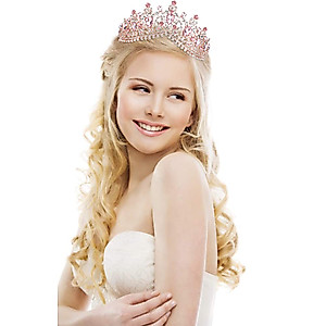 TOBATOBA Crystal Wedding Tiara for Women Pink Tiara Princess Tiara Headband Pink Crown Royal Queen Crown Metal Tiara Quinceanera Crown Headpieces for Birthday Prom Halloween Costume Party