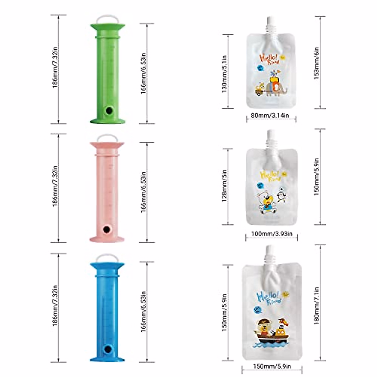 Fruit Puree Filler, Portable Food Pouch Filler Fruit Squeeze Puree Filler Vegetable Puree Maker Fruit Juice Food Maker with 12pcs Reusable Food Pouches for Kids Indoor and Outdoor Usage (Blue)