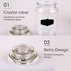 Kitchen Round Clear Glass Airtight Lids Chalkboard Canister Jar (Set of 3) with 3 Stick on Labels and Chalk Small