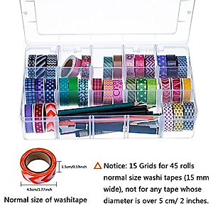 Outus Washi Tape Organizer Sticker Storage Bead Organizer Crafts Box Organizer, 15 Compartments, Clear
