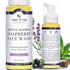 Tree to Tub Sensitive Skin Face Wash for Dry Skin - Moisturizing Gentle Face Cleanser for Women & Men, Hydrating Foaming Facial Cleanser, Daily Face Soap w/Organic Aloe Vera, All Natural Lavender Oil