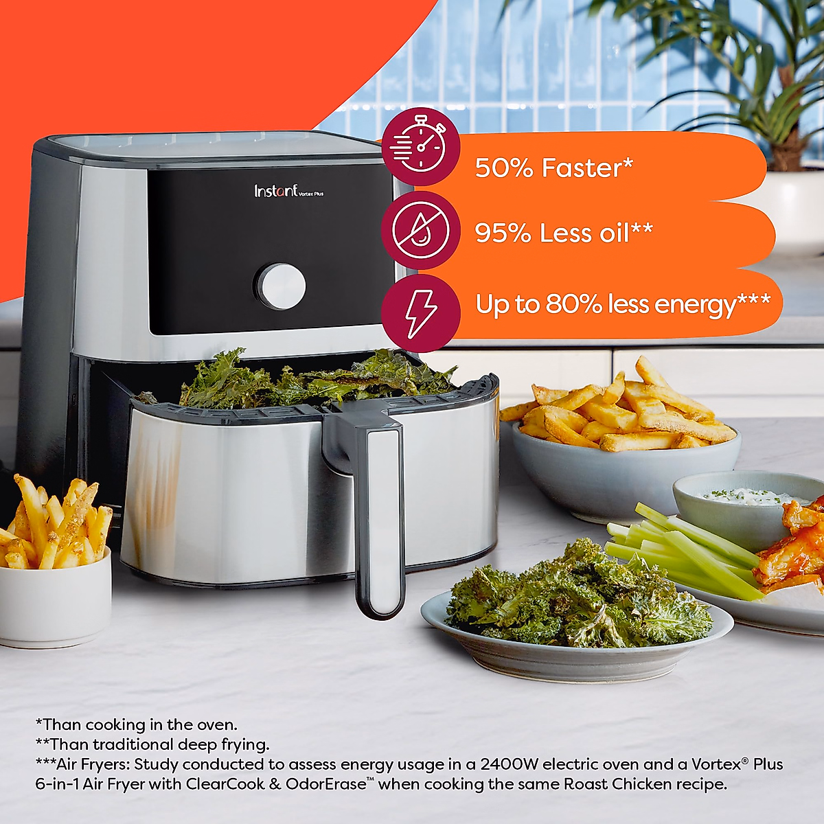 Instant Vortex Plus 6-in-1, 4QT Air Fryer Oven, From the Makers of Instant Pot with Customizable Smart Cooking Programs, Nonstick and Dishwasher-Safe Basket, App With Over 100 Recipes, Stainless Steel