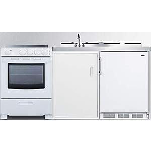 Summit Appliance ACK72ELSTW 72" Wide All-in-One Kitchenette with Electric Range, Refrigerator-freezer Included, Cutlery Bin, Storage Compartment