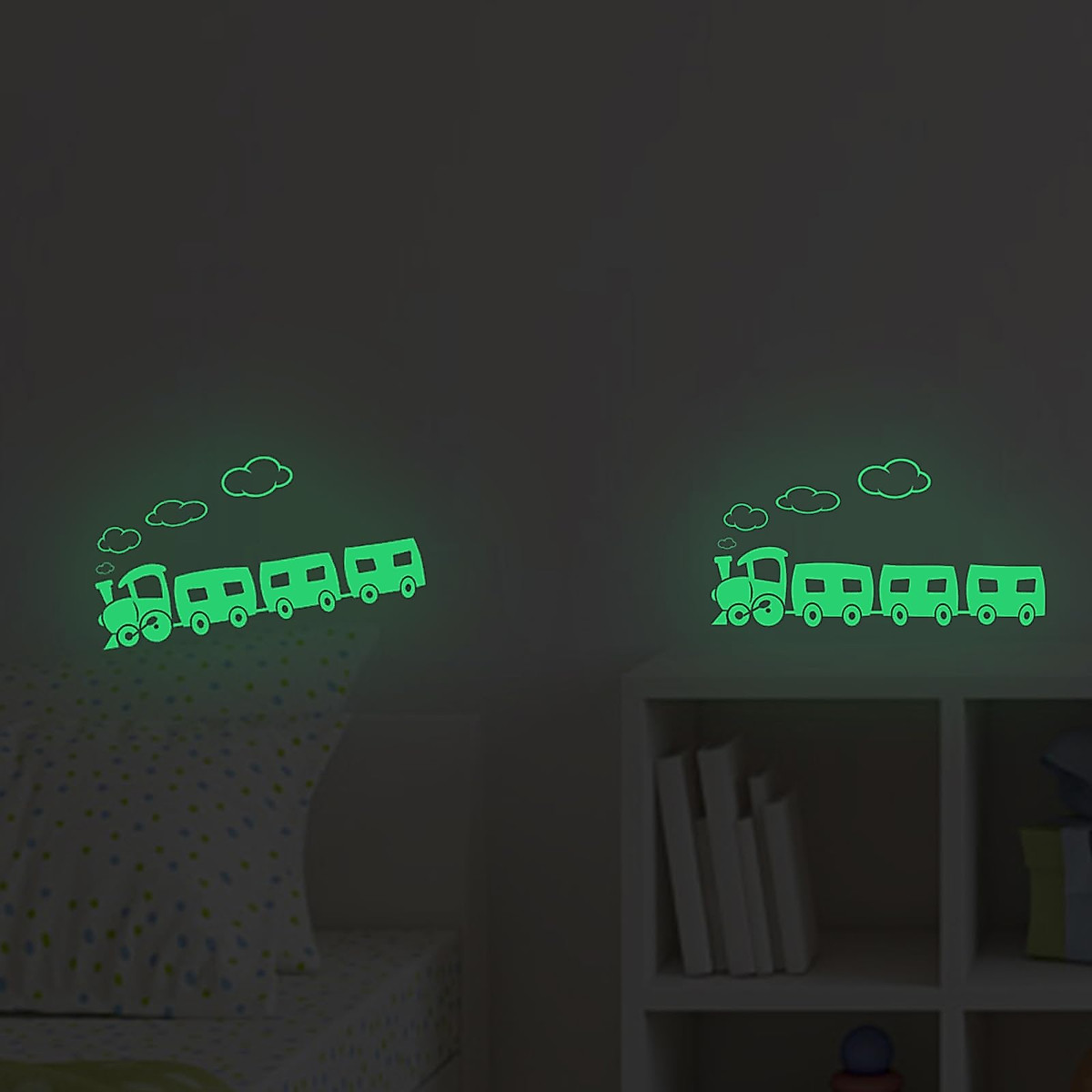 Train Decor,Glow in The Dark Stickers, Nursery Wall Sticker, 2 Pack Trains Wall Stickers for Kids Bedroom Decor