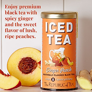 The Republic of Tea – Ginger Peach Black Iced Tea Bags, 8 Large Quart-Sized Iced Tea Pouches, Naturally Caffeinated