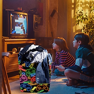 Large Size Boys Laundry Hamper Neon Gamer Basket with Handle Waterproof Foldable Lightweight Clothes Bucket Gift Toy Organizer for Laundry, Bedroom,Bathroom Decor (Neon Gamer)