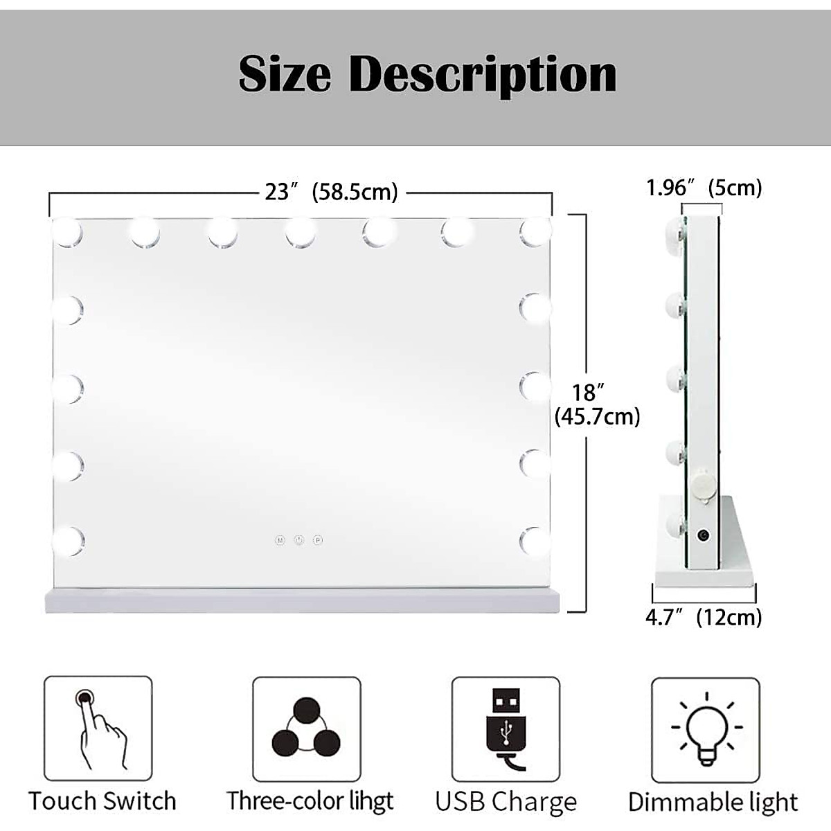 Kucitup Lighted Vanity Mirror with 10X Magnification, 15 Dimmable LED Bulbs, Touch Controls - Wall or Tabletop