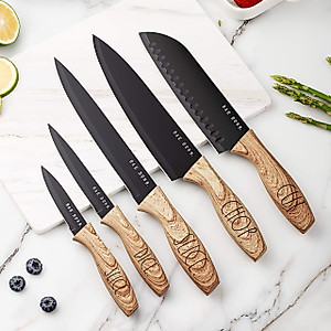 Rae Dunn Everyday Collection Set of 5 Stainless Steel Knives and Rae Dunn Kitchen Scissors- Stainless Steel, with Soft Grip Handles (Black)