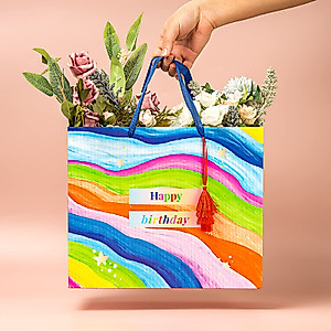 MAYPLUSS 12.5" Large Gift Bag with Tissue Paper for Birthday - Colourful Abstract Stripes