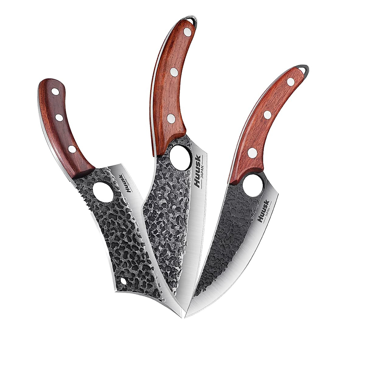 Huusk Chef Knives Set Hand Forged Meat Cleaver for Meat Cutting Boning Knife with Sheath Outdoor Grilling Camping Knives Set