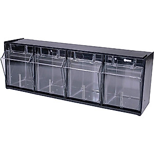 deflecto Tilt Bin Interlocking Multi-Bin Storage Organizer, 4 Sections, 23.63" X 6.63" X 8.13", Black/Clear