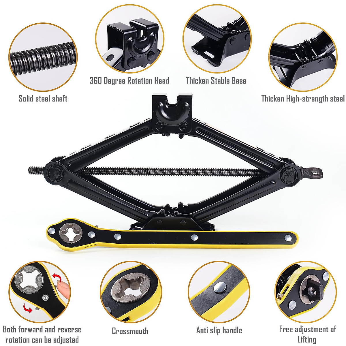 Scissor Jack, Car Jack Kit, Max 2 Ton (4,400 lbs) Jack, (Includes Labor Saving Wrench and Lifting Jack), Universal Car Emergency Kit for Cars, SUVs up to 2 Tons.