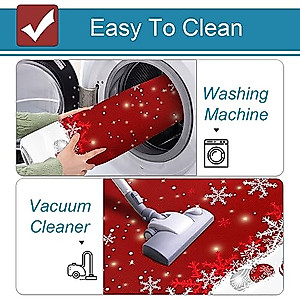 2 Pieces Kitchen Rugs and Mats Red Christmas Shiny Stars Xmas Balls,Non Slip Indoor Doormats Set,Washable Floor Carpet Area Runner for Laundry Sink Home Decor Winter Snowflakes