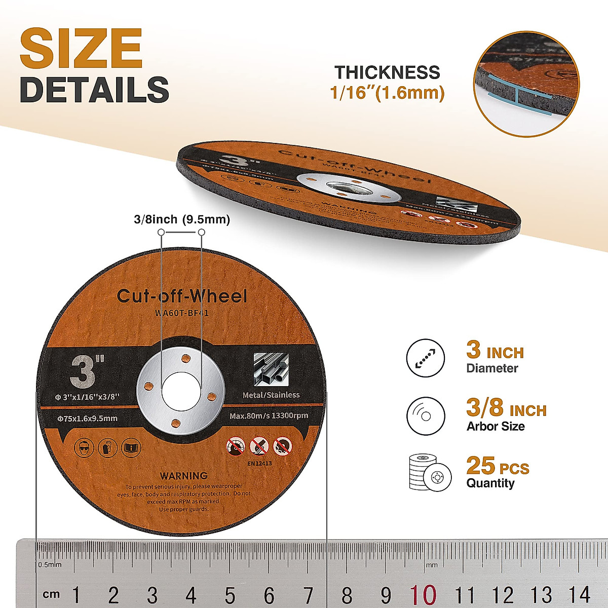 Shawya 25 PCS 3 Inch Cut Off Wheels Metal and Stainless Steel Cutting Wheel for Angle Grinder 3"x1/16"x3/8"Cutting disc Die Grinder Cut Off Wheel Fits Any Angle Grinder Air Tool