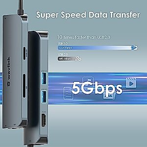 WAVLINK USB C Hub, 8-in-1 Type C Adapter Mini Docking Station with 4K 30Hz HDMI, 2K 60Hz VGA, Gigabit Ethernet, 2 USB 3.0, SD/TF Card Reader, 87W Power Delivery for MacBook Pro and More
