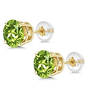 Gem Stone King 14K Yellow Gold Round 5MM Gemstone Birthstone Stud Earrings | Gold Earrings for Women