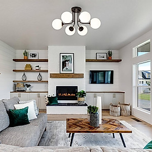 Hoengles Modern Semi Flush Mount Ceiling Light,Black White Glass Shade Semi Ceiling Light 6-Light,Sputnik Chandeliers for Bedroom Hallway Dining Room Lighting Fixture, HL-23072703