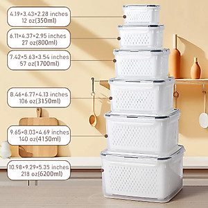 6 Pack Fruit Storage Containers for Fridge with Colander, Food Organizer Container for Keep Vegetables Berries Stay Fresher Longer BPA-Free Dishwasher & Microwave Safe