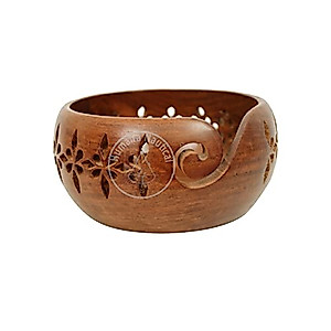 Humaira Nautical Rosewood Crafted Wooden Yarn Storage Bowl with Carved Holes & Drills | Knitting Crochet Accessories