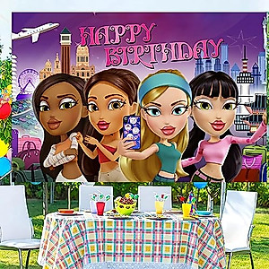 Brat Girl Background Birthday Decorations, Brat Girl Happy Birthday Banner Backdrop for Girls Birthday Party Supplies (5x3ft)