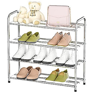 4-Tier Stackable & Expandable Shoe Rack for Closet Adjustable Organizer Storage Stainless Steel Shoe Shelf for Entryway, Bedroom, Dorm Room, Outdoor