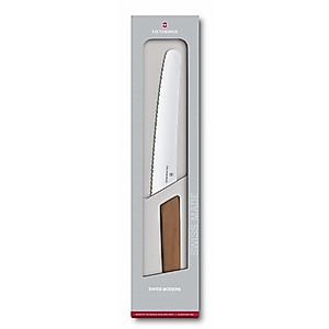 Victorinox Swiss Modern Bread & Pastry Knife - Serrated Bread Knife for Kitchen Accessories - Sharp Kitchen Knife for Cutting Sandwiches, Vegetables & More - Wavy Edge, Walnut Wood Handle, 8.5"